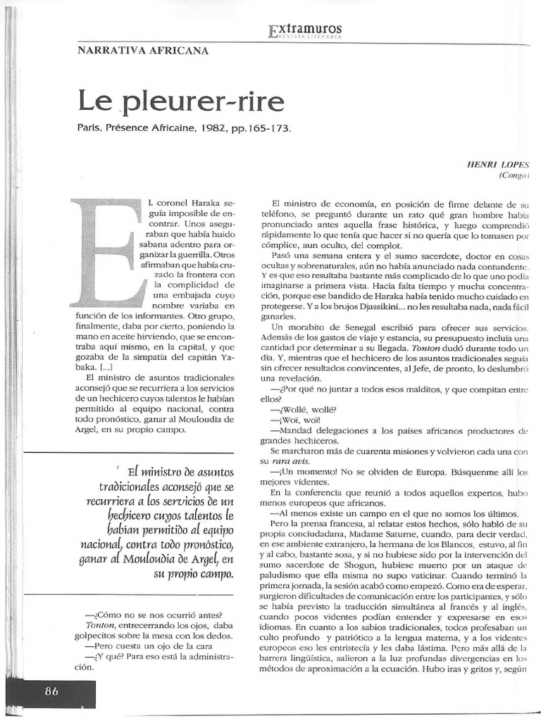 Henri Lopes Le Pleurer Rire | PDF