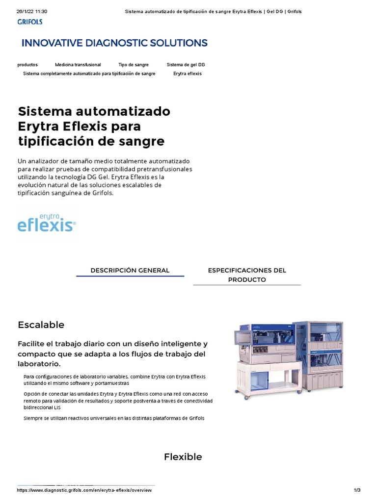 Sistema Automatizado de Tipificación de Sangre Erytra Eflexis - Gel DG ...