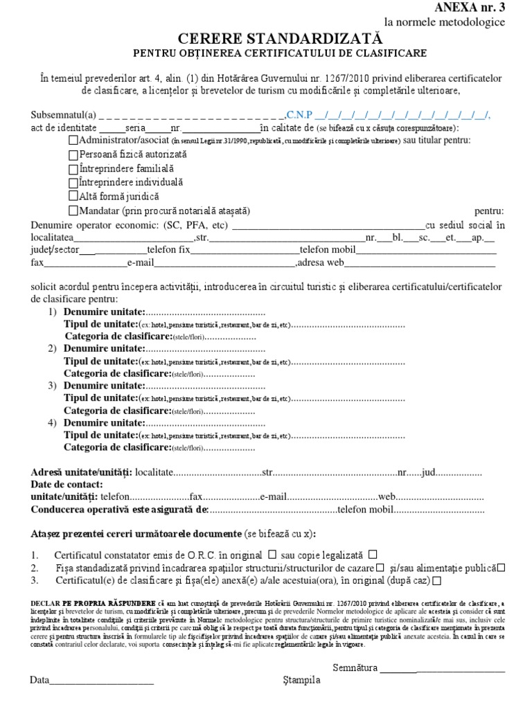 Anexa Nr. 3 Cerere Standardizata | PDF