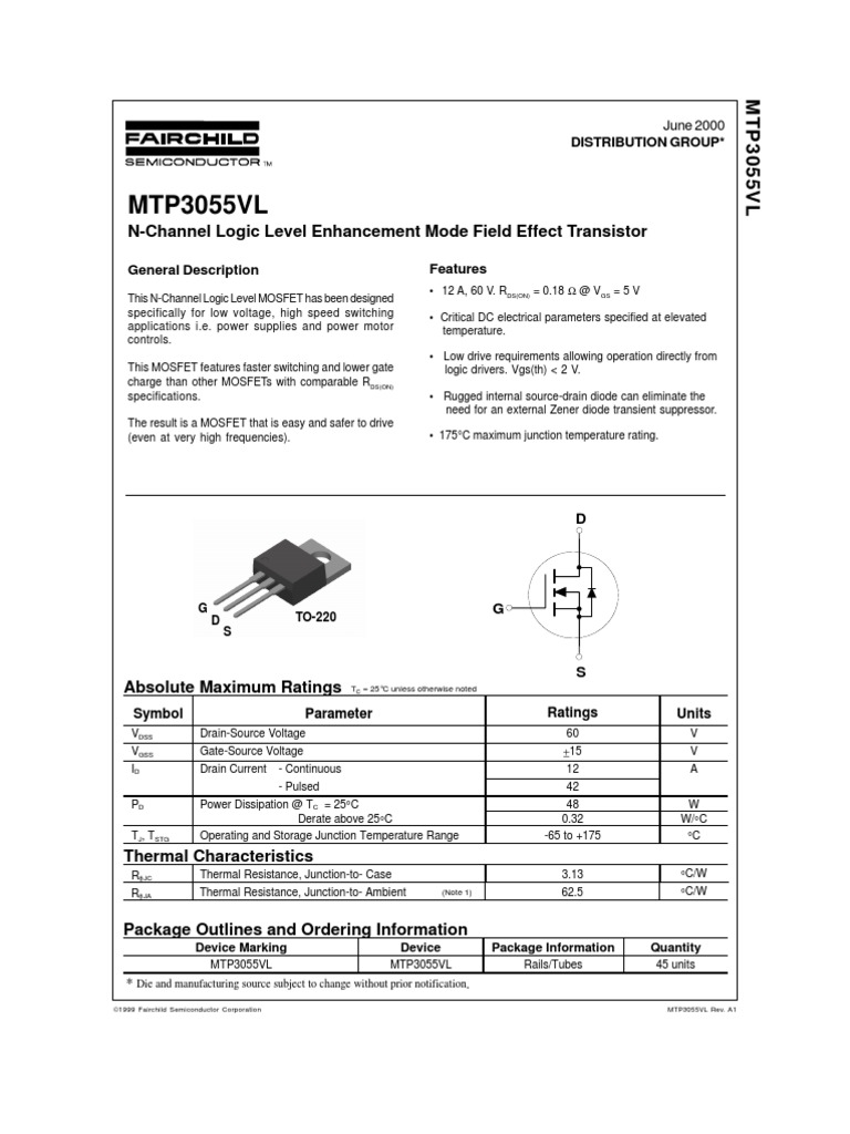 Mtp3055vl Pdf Mosfet Field Effect Transistor