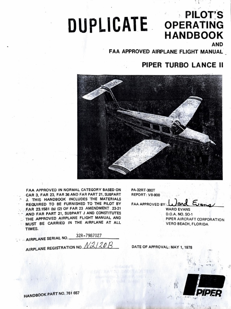 1978 Piper Turbo Lance II Pilot's Operating Handbook | PDF