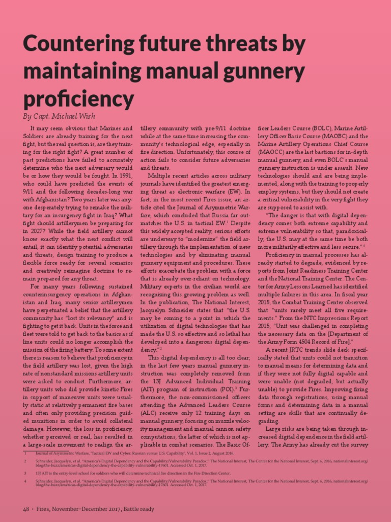 Countering Future Threats by Maintaining Manual Gunnery Proficiency ...