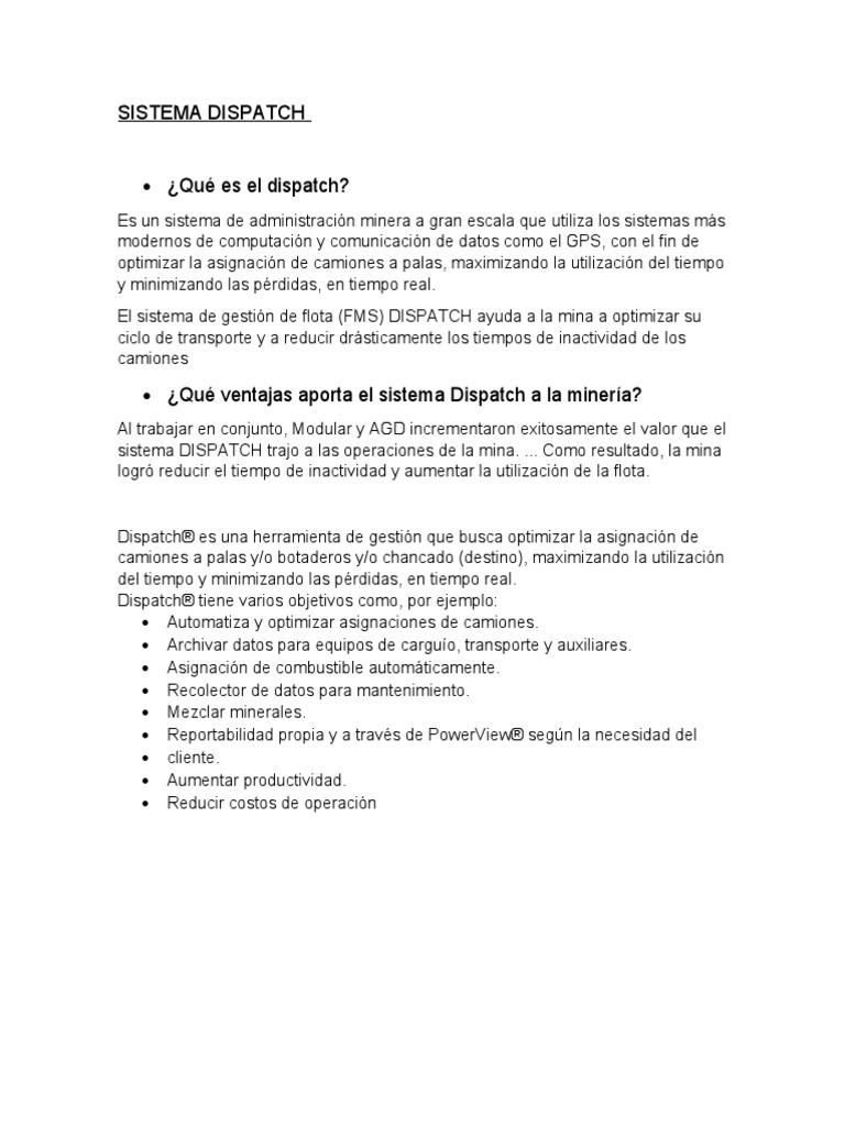 Sistema Dispatch | PDF | Optimización Matemática | Minería