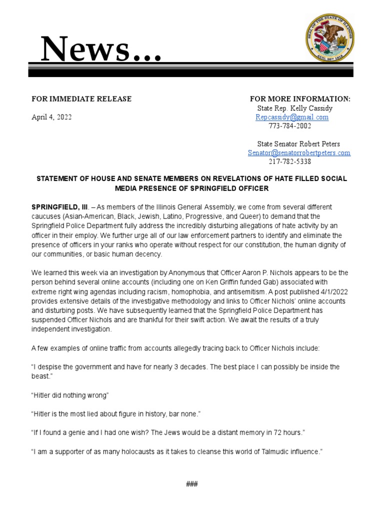 Joint Letter On Springfield Police Officer | PDF