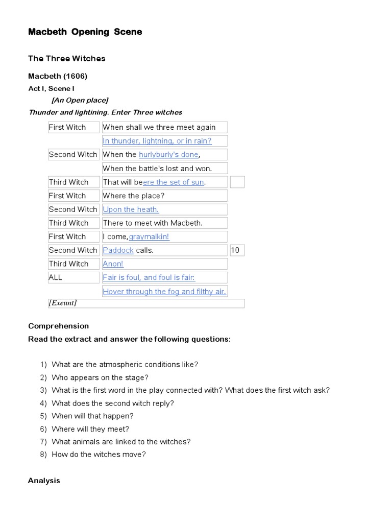 Macbeth Opening Scene: The Three Witches | PDF