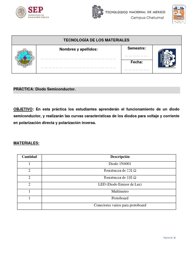 Práctica de Diodo Semiconductor en Electrónica | PDF | Diodo | Diodo ...