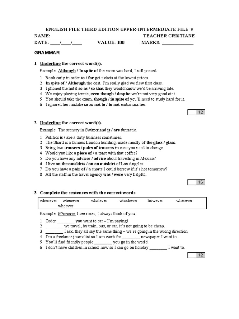 English File Third Edition Upper-Intermediate File 9 Grammar and ...