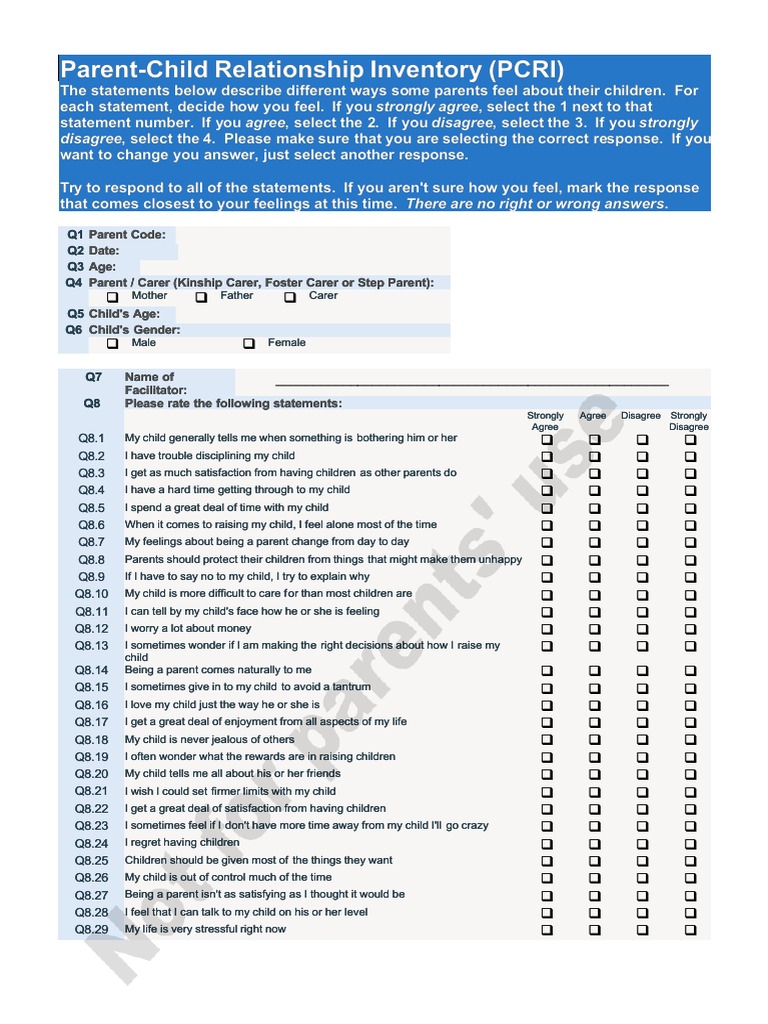 Parent Child Relationship Inventory | PDF | Social Institutions | Human Development