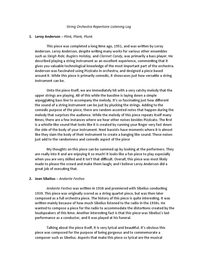 String Orchestra Listening Log | PDF | Elements Of Music | Musical ...