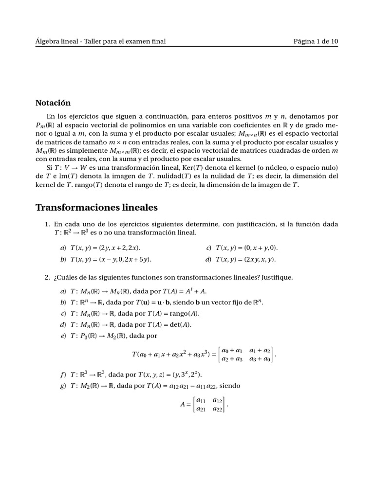 Taller3 TransformacionesLineales | PDF | Mapa lineal | Valores propios y vectores propios