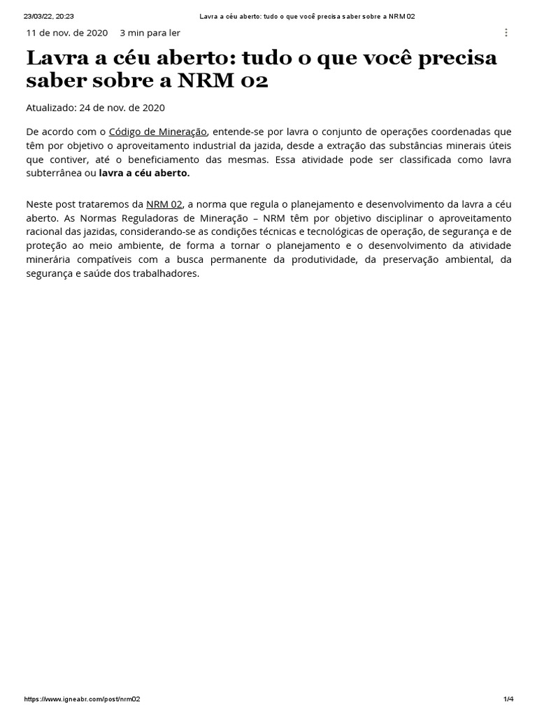 Lavra A Céu Aberto - Tudo o Que Você Precisa Saber Sobre A NRM 02 | PDF ...