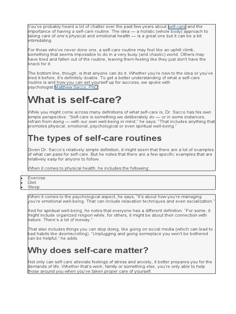 Self Care | PDF | Psychology | Habits
