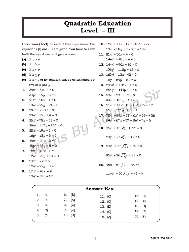 Quadratic Equation Level-3 | PDF | Mathematics | Equations