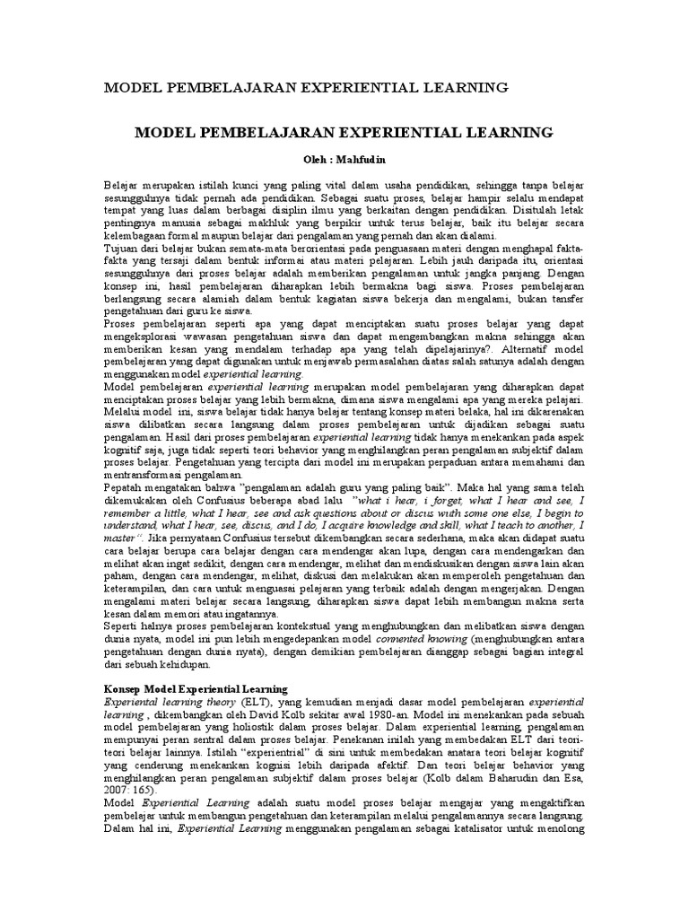 Kumpulan MODEL PEMBELAJARAN EXPERIENTIAL LEARNING | PDF