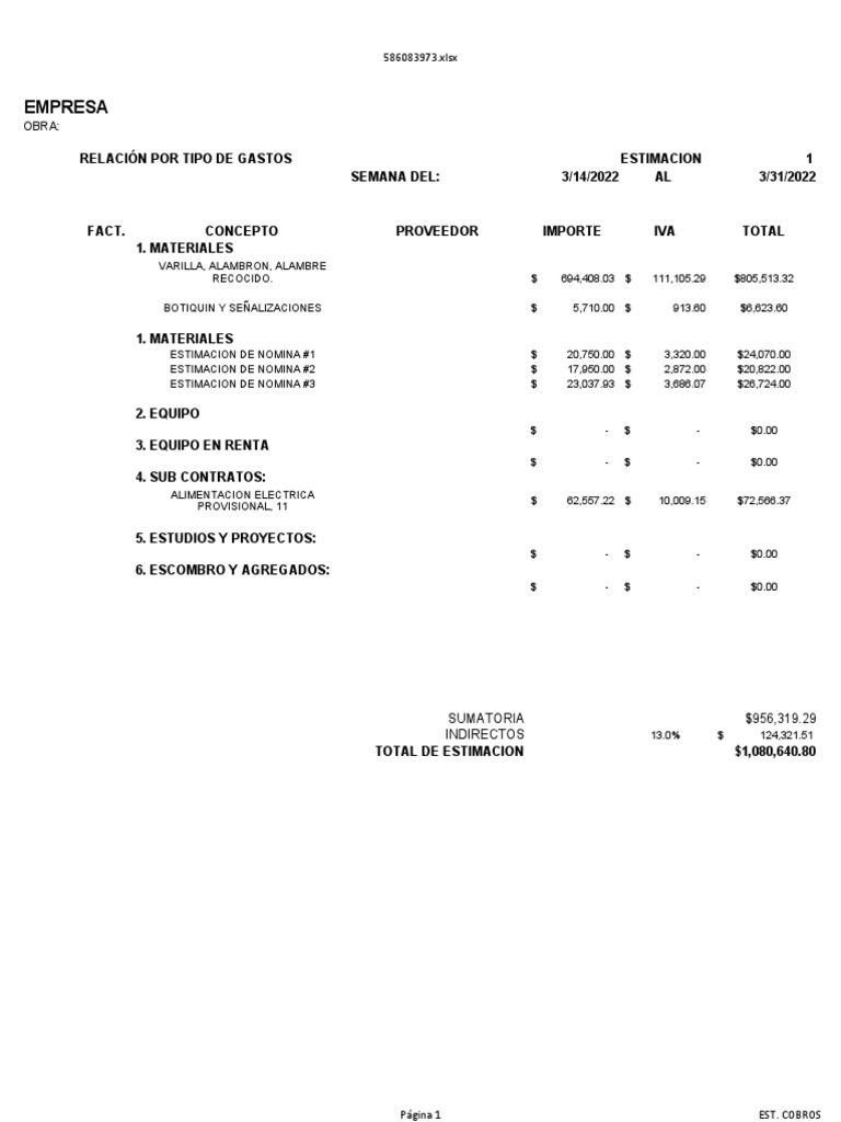 Estimacion de Obra | PDF
