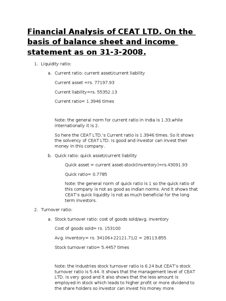 CEAT LTD Financial Analysis 2008 | PDF | Debt | Investing
