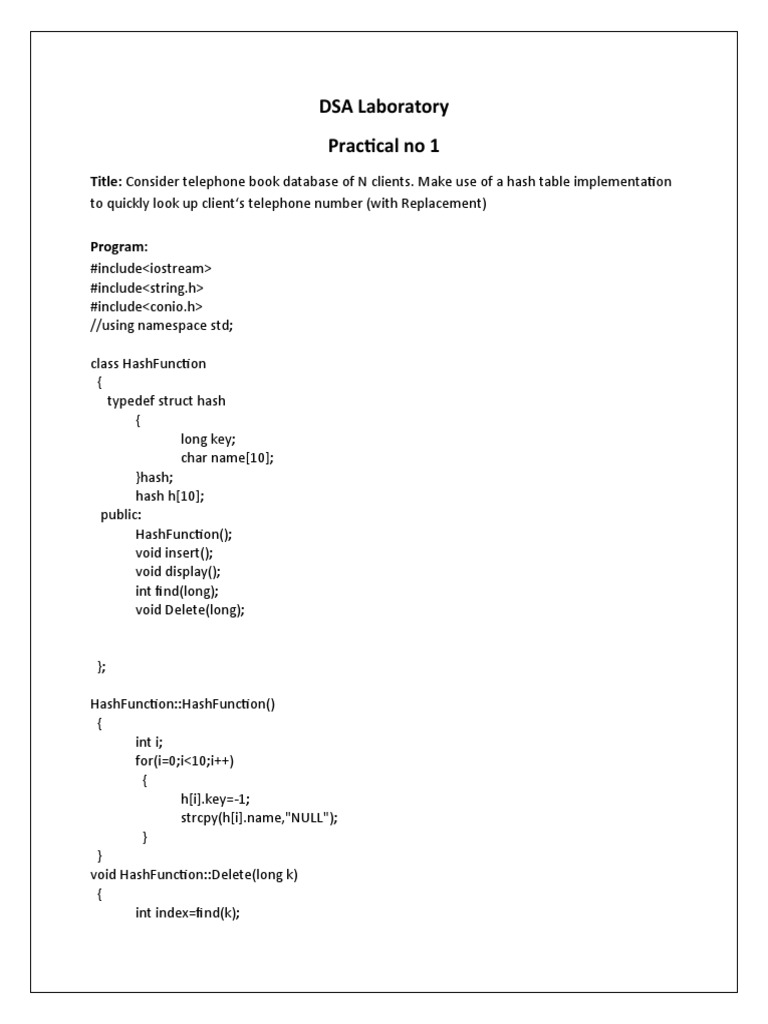 Dsa Laboratory Practical No 1 Pdf Object Oriented Programming Algorithms And Data Structures