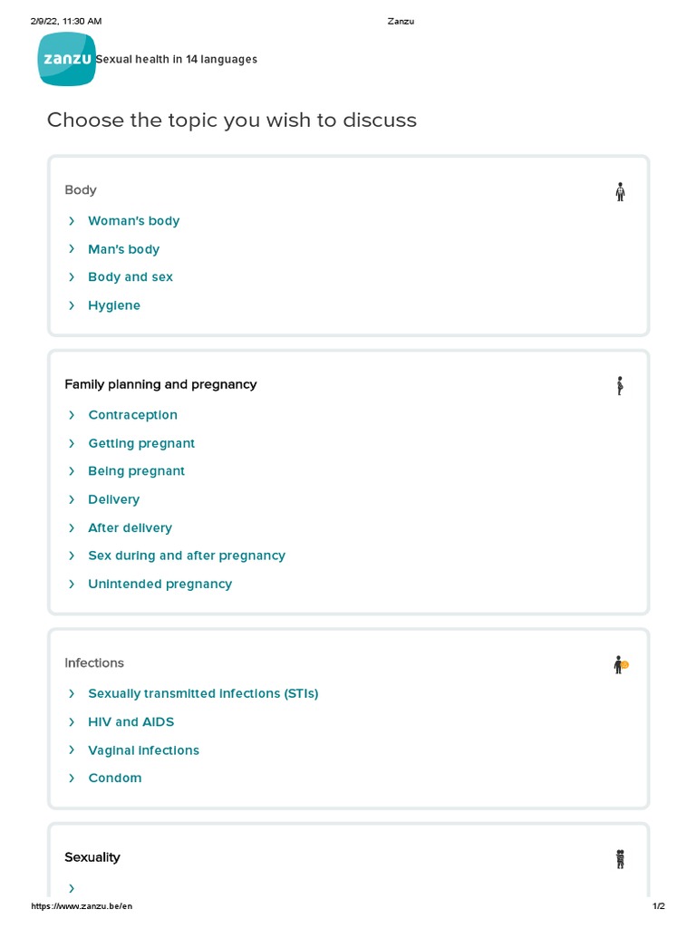 Zanzu - SEX EDUCATION - BELGIUM - ENGLISH - MAIN TOPICS | PDF | Social ...