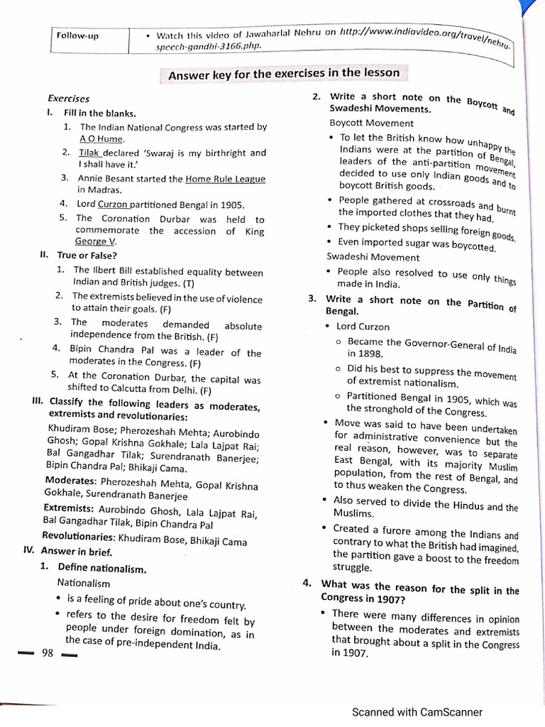 Answer Key Gr8 Nationalist Movement | PDF