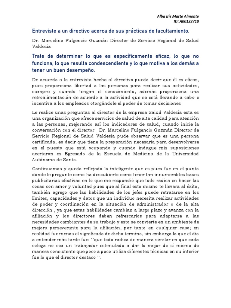 MARTE ALMONTE-ALBA IRIS - Cuestionario-Entrevista A Un Gerente | PDF ...