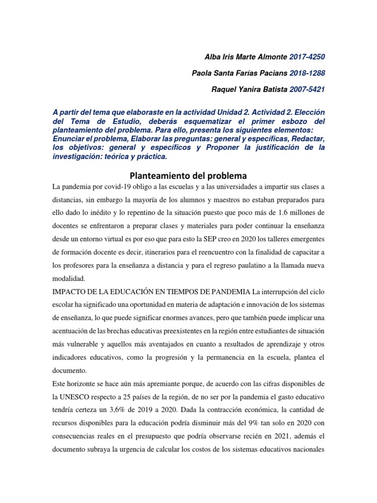 Almonte-Alba Iris-Planteamiento Del Problema. | PDF | Evaluación ...