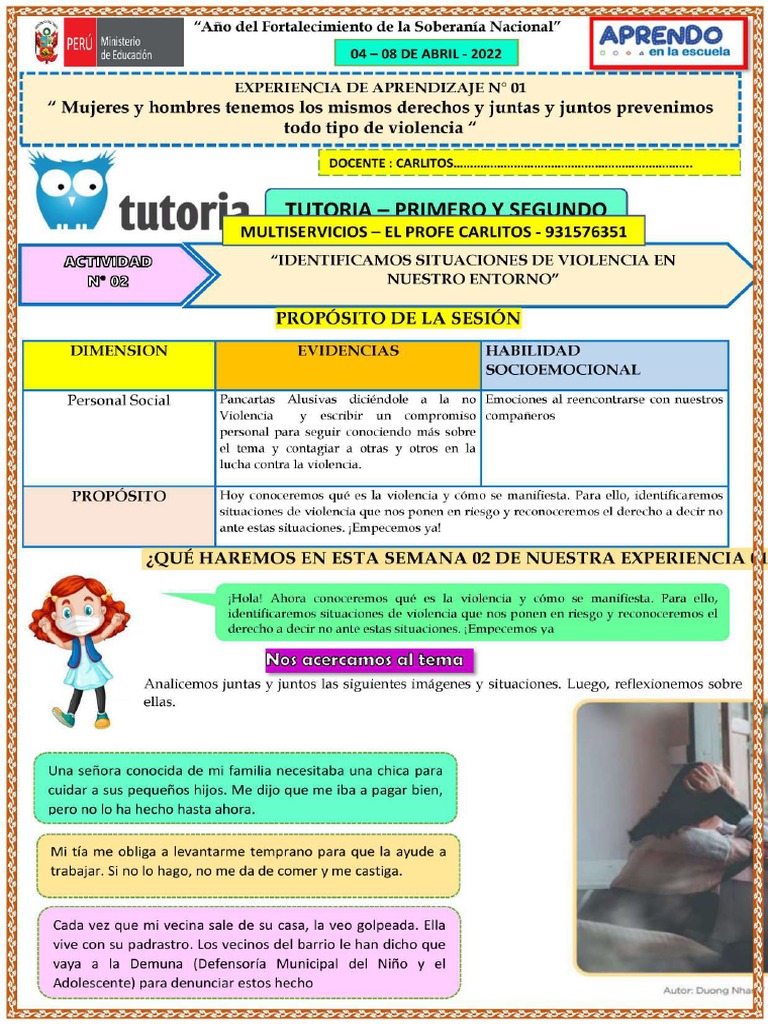 Experiencia de Aprendizaje 01 - Actividad 2 - 1ero y 2do - 2022 - Tutoria | PDF