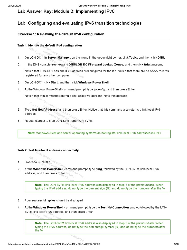 Lab Answer Key: Module 3: Implementing Ipv6 Lab: Configuring and Evaluating Ipv6 Transition ...