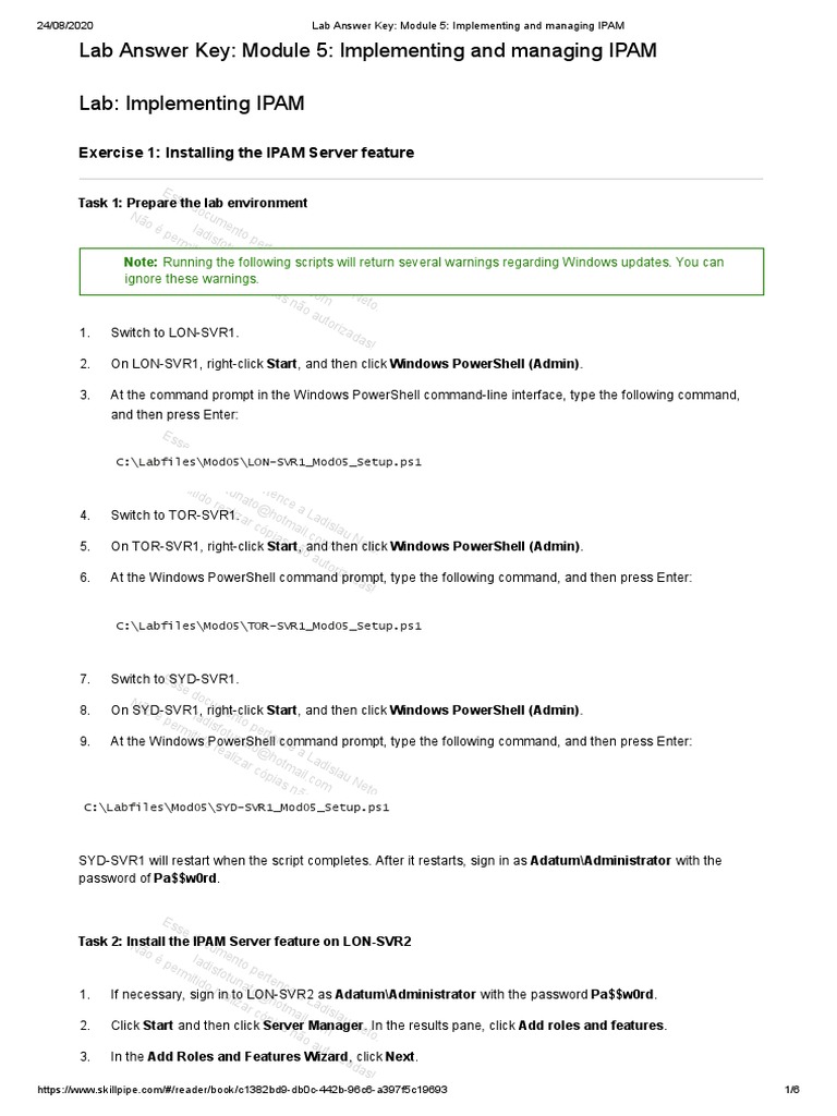 Lab Answer Key: Module 5: Implementing and Managing IPAM Lab ... Lab Answer Key: Module 5: Implementing and Managing IPAM Lab ...