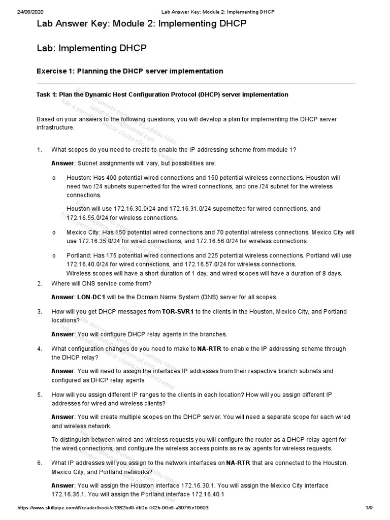 Lab Answer Key Module 2 Implementing Dhcp Lab Implementing Dhcp Pdf Ip Address Internet