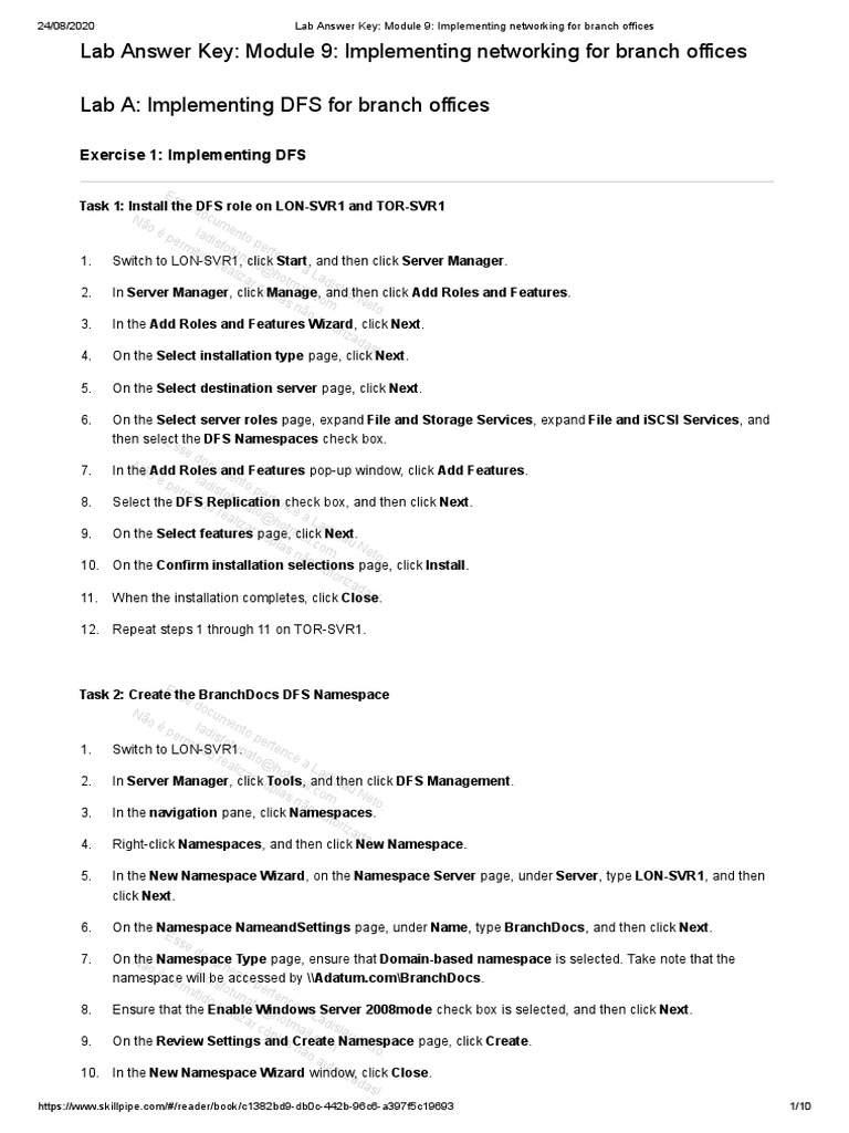 Lab Answer Key Module 9 Implementing Networking For Branch Offices Lab A Implementing Dfs For