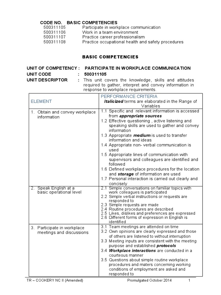 Cookery Basic Competency Lesson | PDF | Occupational Safety And Health ...