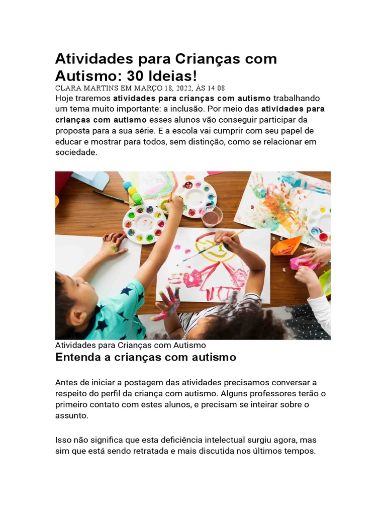 Atividades para Crianças Com Autismo | PDF | Autismo | Ciências ...