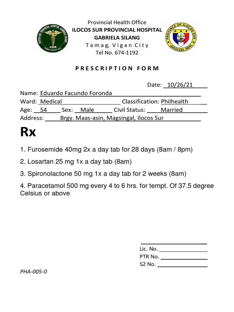 Prescription Form: Provincial Health Office | PDF