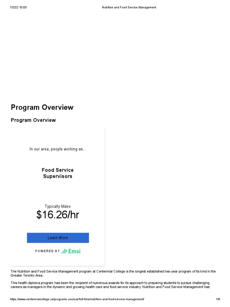 Nutrition and Food Service Management (Courses and General Info) | PDF ...