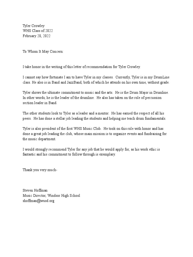 Tyler Crowley LTTR of Rec | PDF