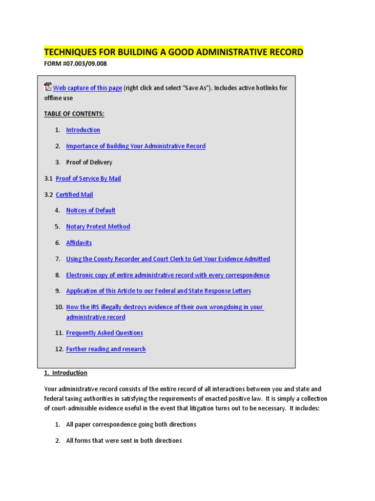Building an Effective Administrative Record | PDF | Evidence (Law) | Mail