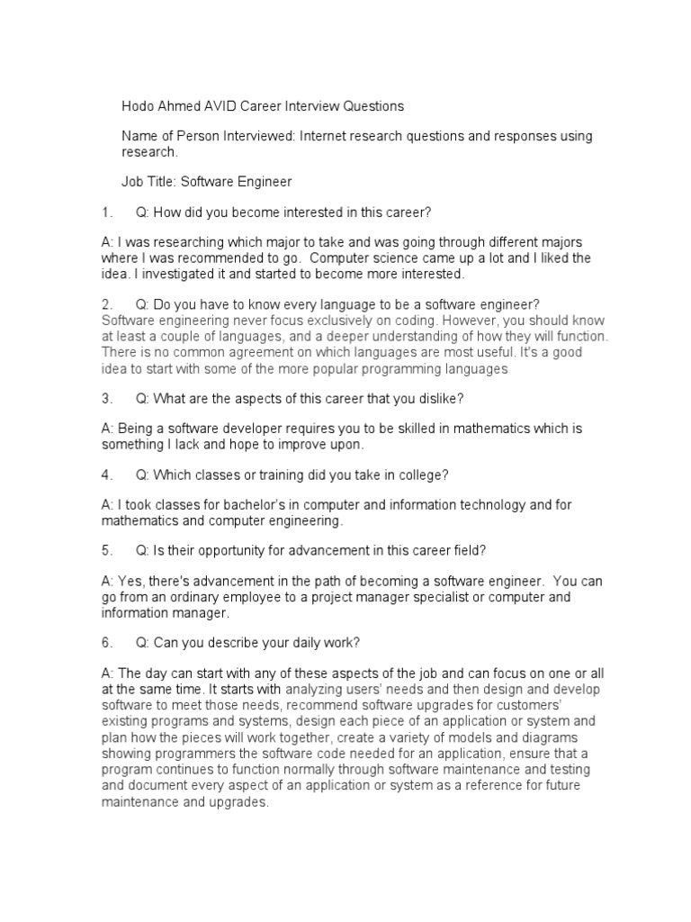 Hodo Ahmed Career Interview Questions | PDF | Software | Software ...