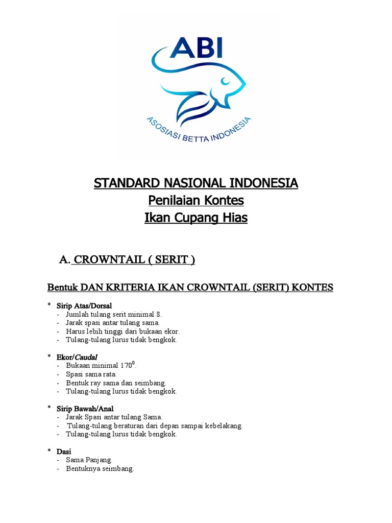 Kriteria Penilaian Ikan Cupang CrownTail | PDF