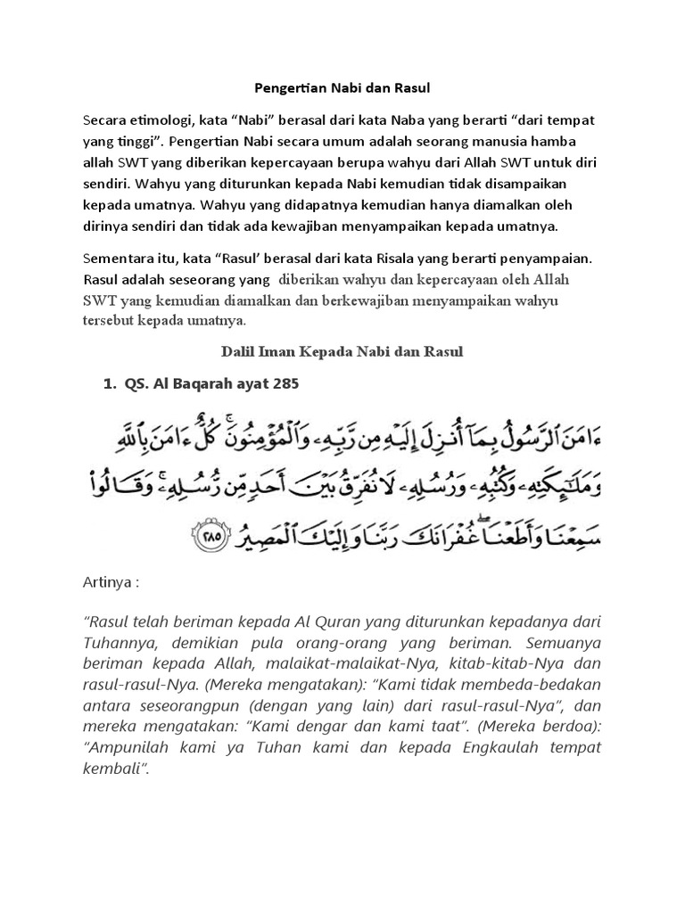 Pengertian Nabi dan Rasul dalam Islam | PDF