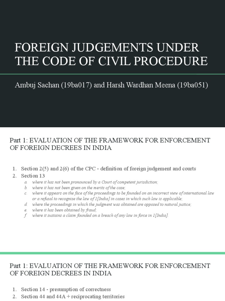 Foreign Judgements Under The Code of Civil Procedure | PDF | Choice Of ...
