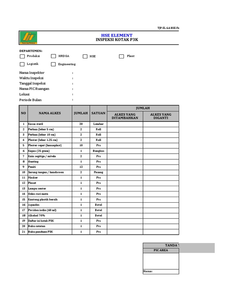 EL 6.4-HSE-Form-43-Inspeksi Kotak P3K-R0 | PDF