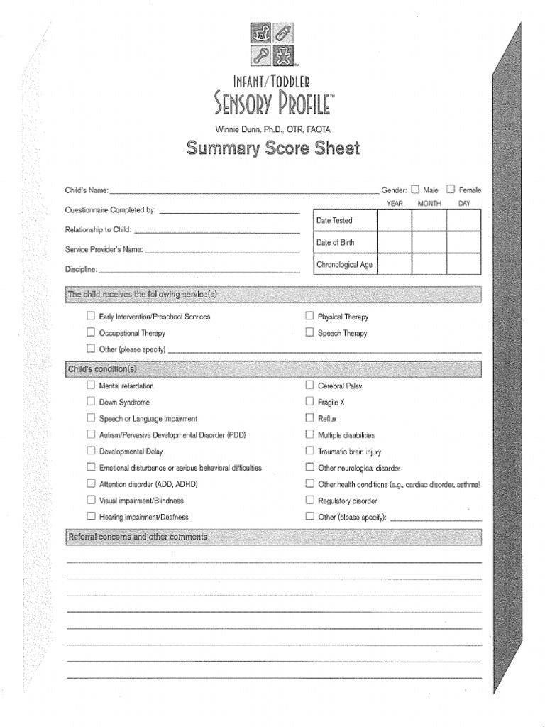 Sensory Profile Score Sheet | PDF