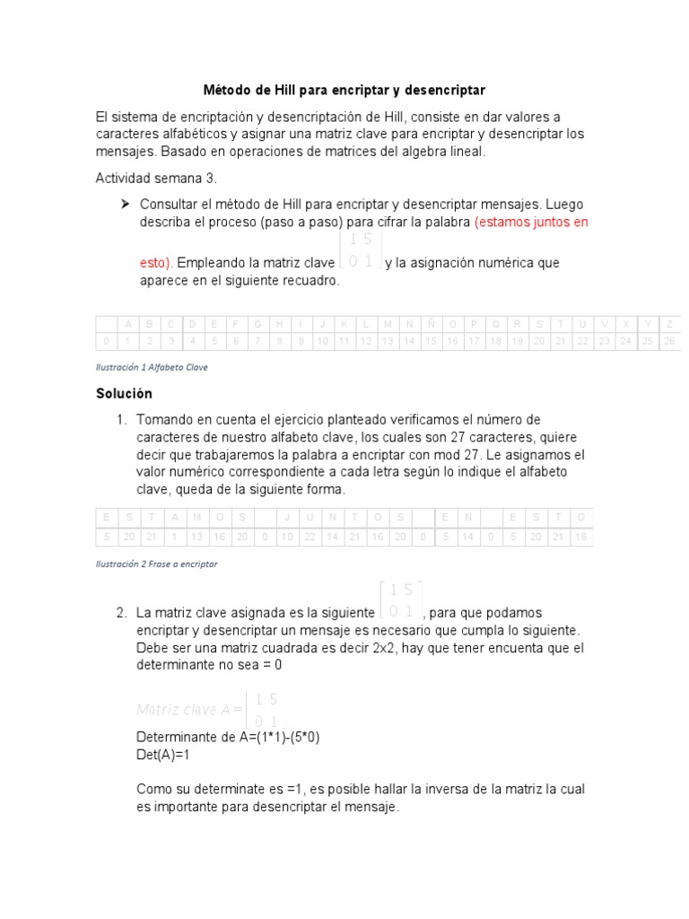 Método de Hill para Encriptar y Desencriptar | Descargar gratis PDF | Matriz (Matemáticas ...