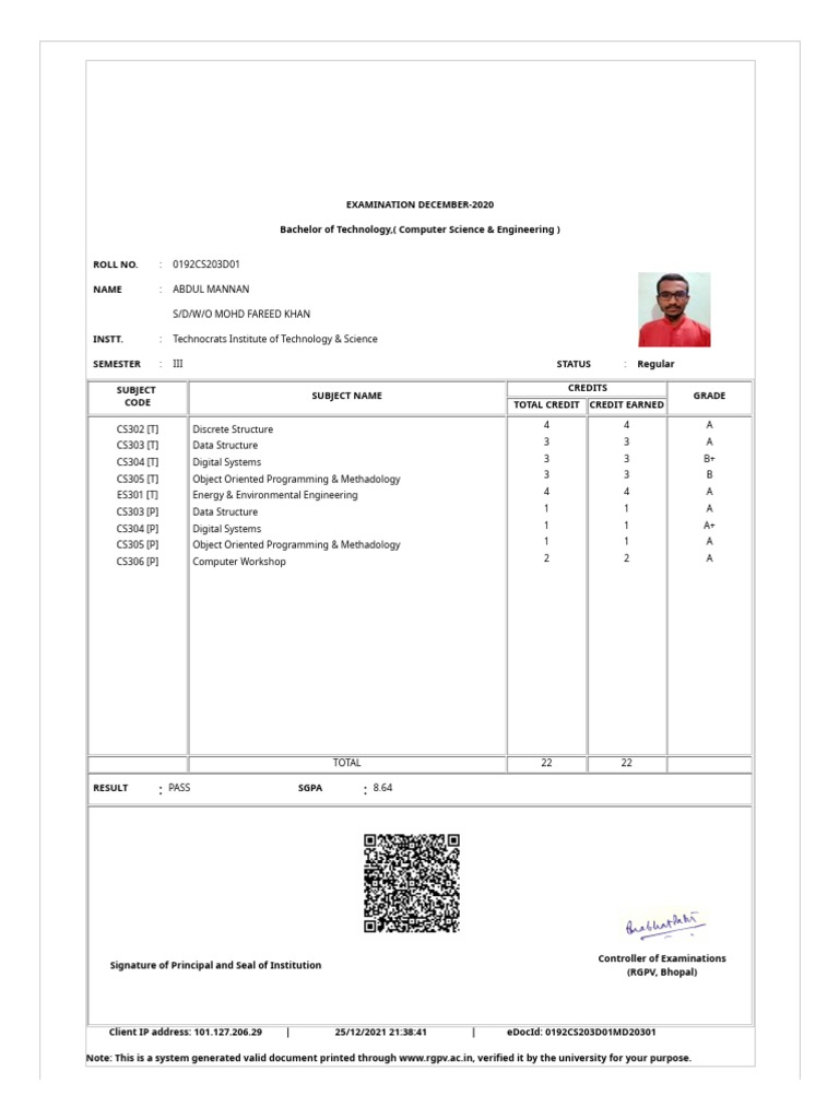 3rd Sem Marksheet Mannan | PDF | Information Age | Computing