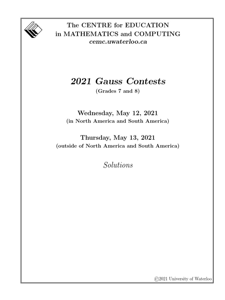 2021 Gauss Contests: The Centre For Education in Mathematics and ...