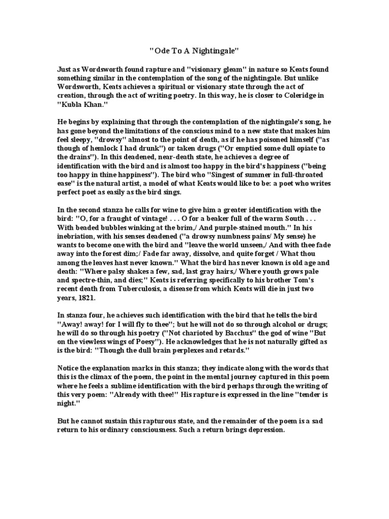 Ode To A Nightingale | PDF | John Keats | Poetry