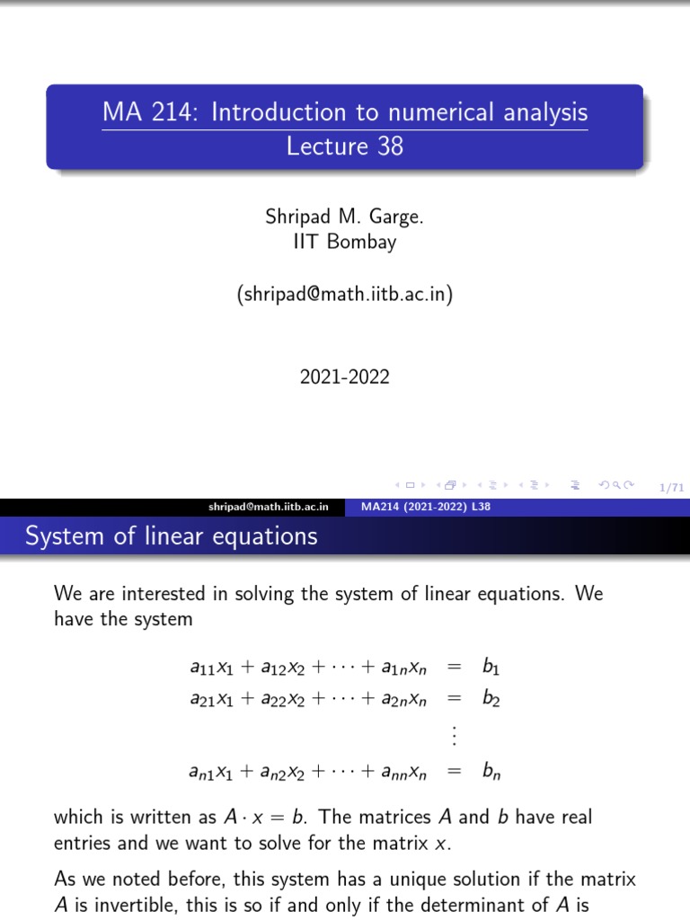 MA 214: Introduction To Numerical Analysis: Shripad M. Garge. IIT ...