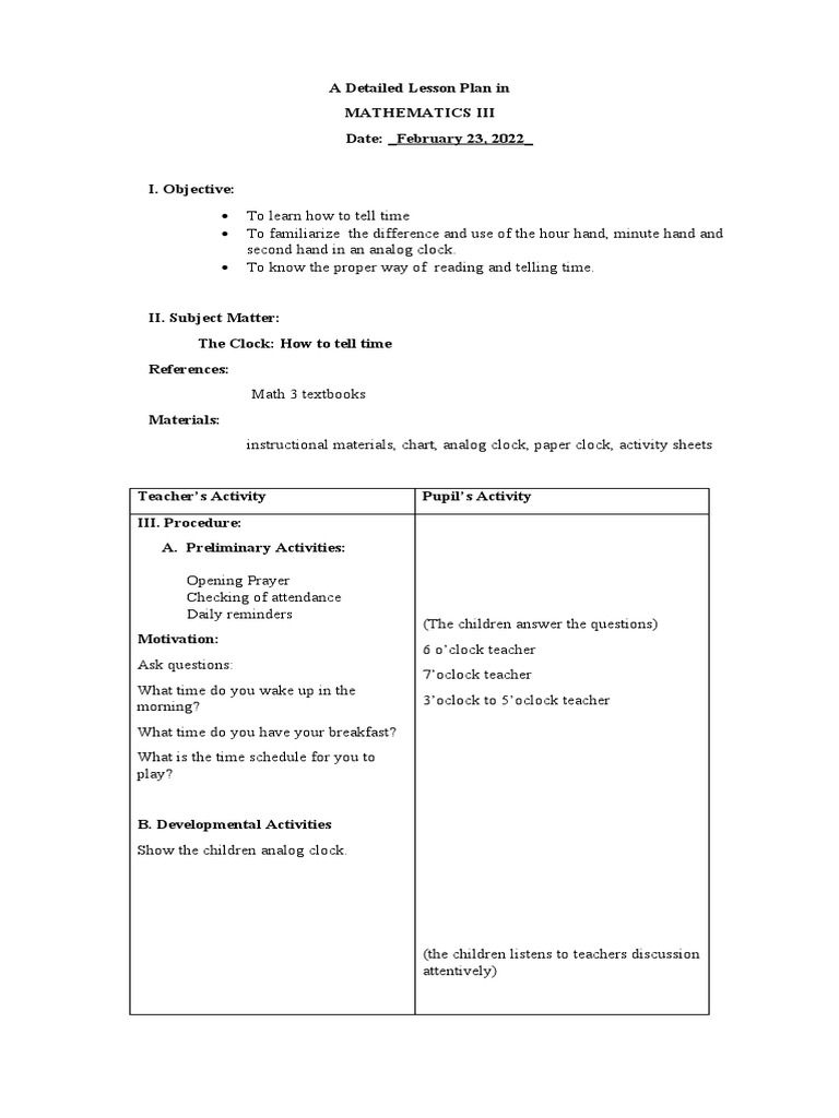 Math 3-Telling Time | PDF | Teachers | Clock