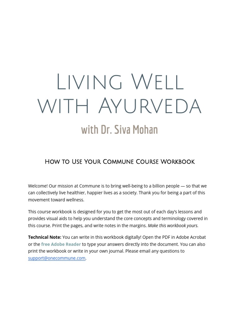 Living Well With Ayurveda Workbook | PDF | Ayurveda | Sleep