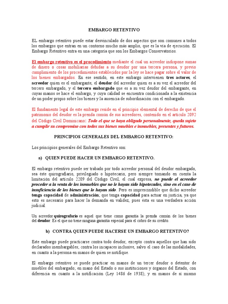 Embargo Retentivo Exposicion | PDF